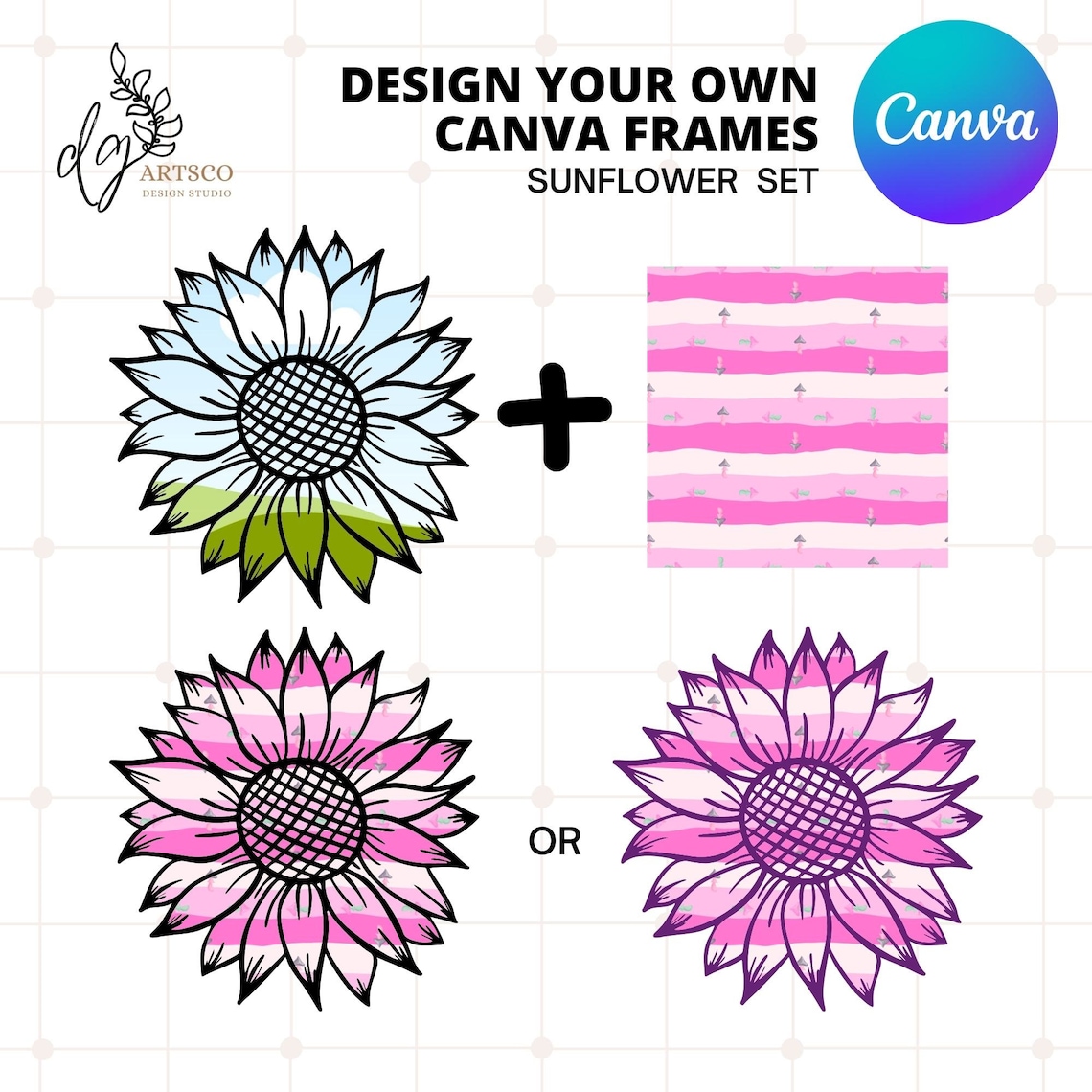 Editable Sunflower Canva Frames, Floral Template, Fill Your Own Floral ...