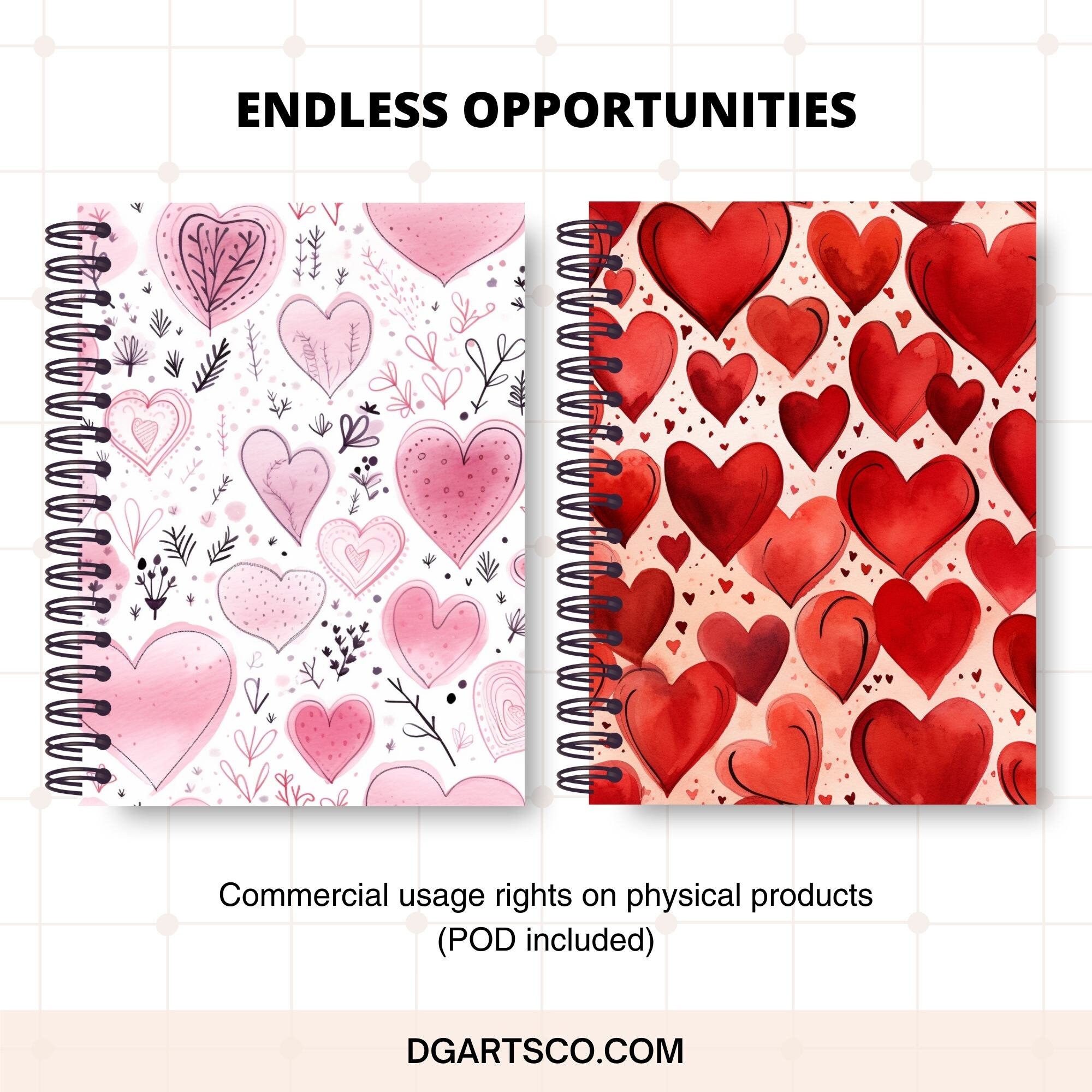 Watercolor Heart Seamless Patterns, Doodle Hearts Illustrations ...