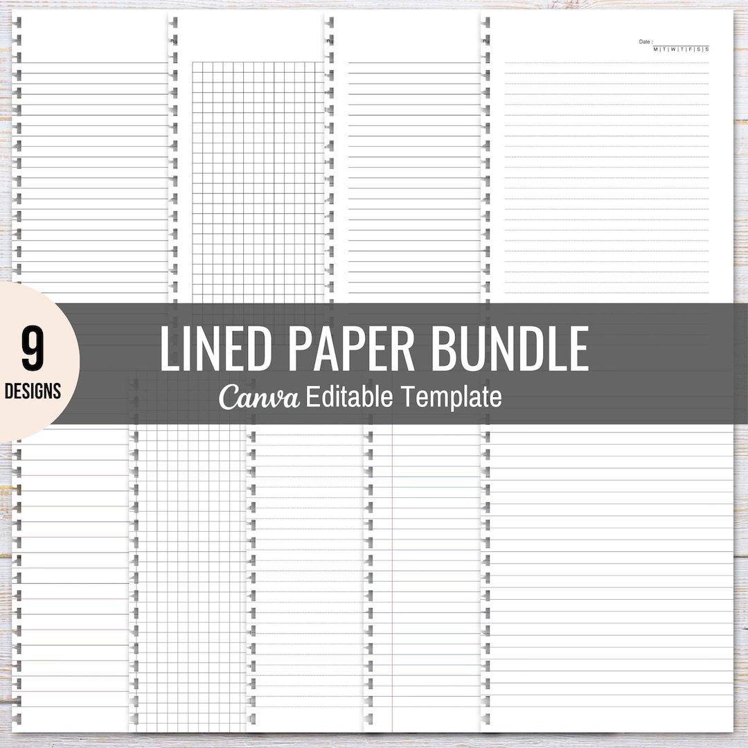 Canva Editable Lined Paper Bundle, Wide Rule College Rule, Notebook ...