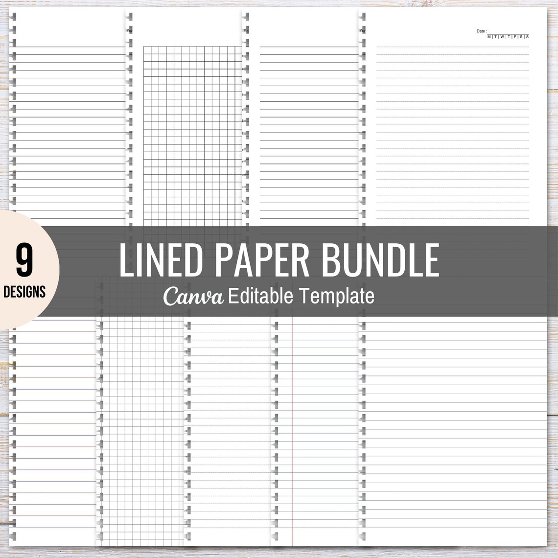 Canva Editable Lined Paper Bundle, Wide Rule College Rule, Notebook ...