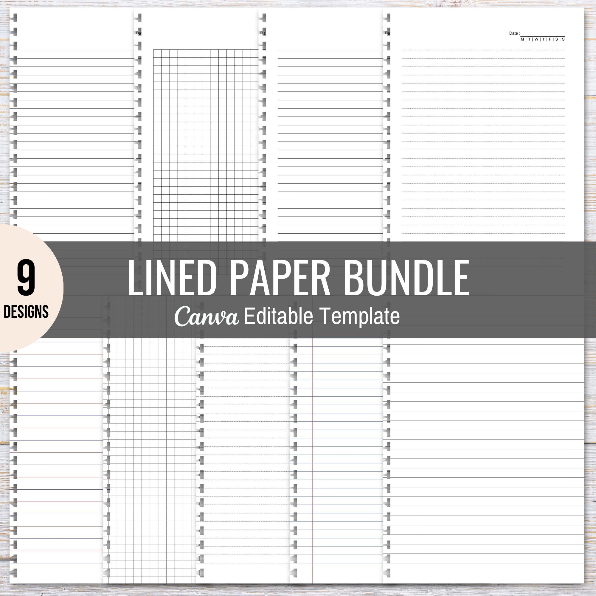 Canva Editable Lined Paper Bundle, Wide Rule College Rule, Notebook ...