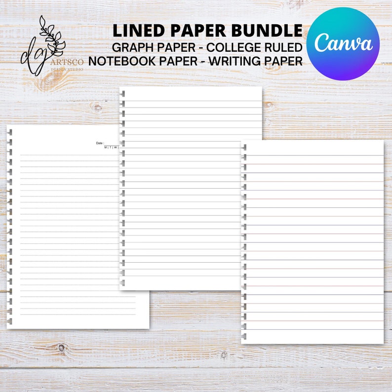 Canva Editable Lined Paper Bundle, Wide Rule College Rule, Notebook ...