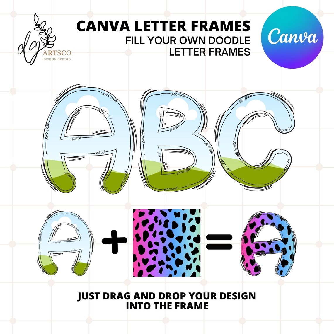 Uppercase Customizable Doodle Alphabet for Canva, Fill Your Own Design ...