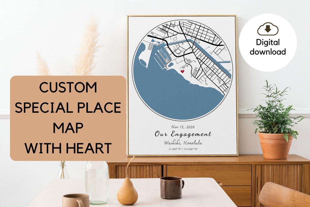 Special Place Map With Heart, Where We Met Map, Custom Location Map ...