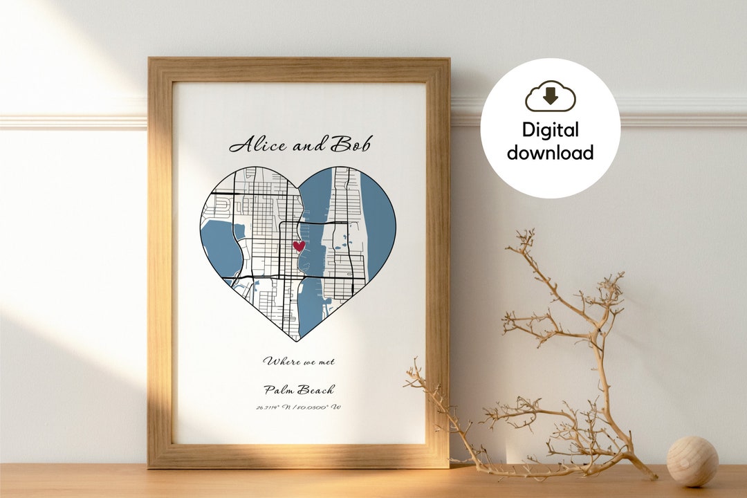 Personalized Custom Heart Map, Where We Met Map, Custom Location City ...