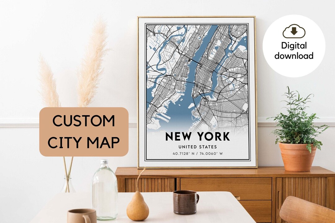 Custom City Map, Personalized Map Poster, Any City, Any Town, Custom ...
