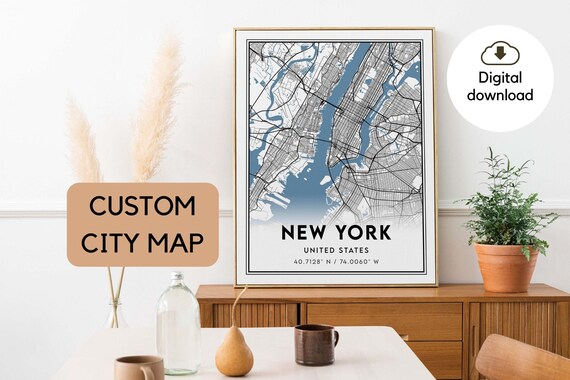 Custom City Map Personalized Map Poster Any City Any Town - Etsy