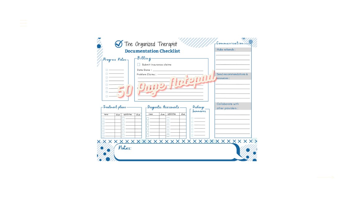 The Organized Therapist: Documentation Notepad - Etsy