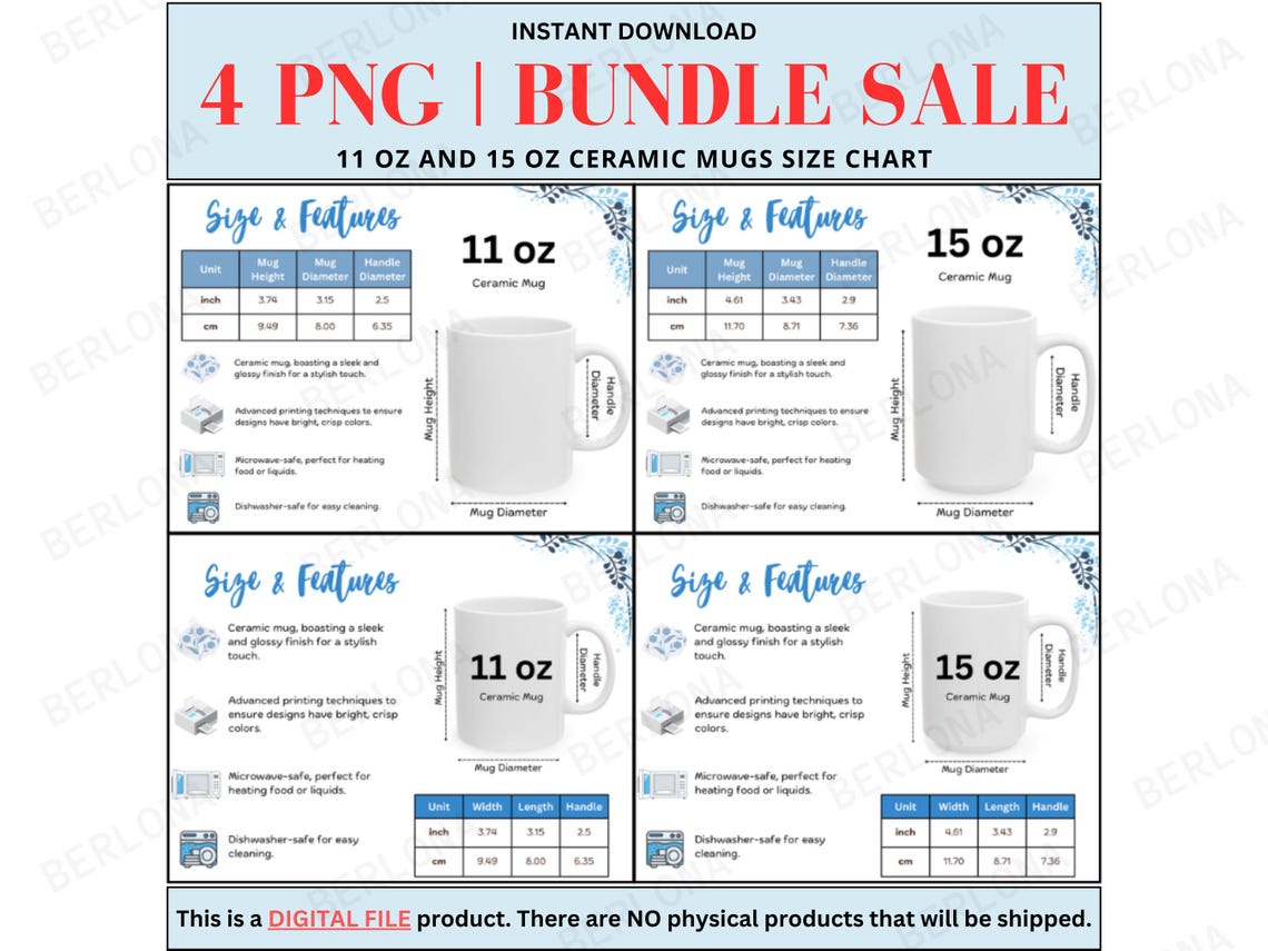 Blue Bundle Sale, White Mug Size Chart, Ceramic Mug Table, Mugs Size ...