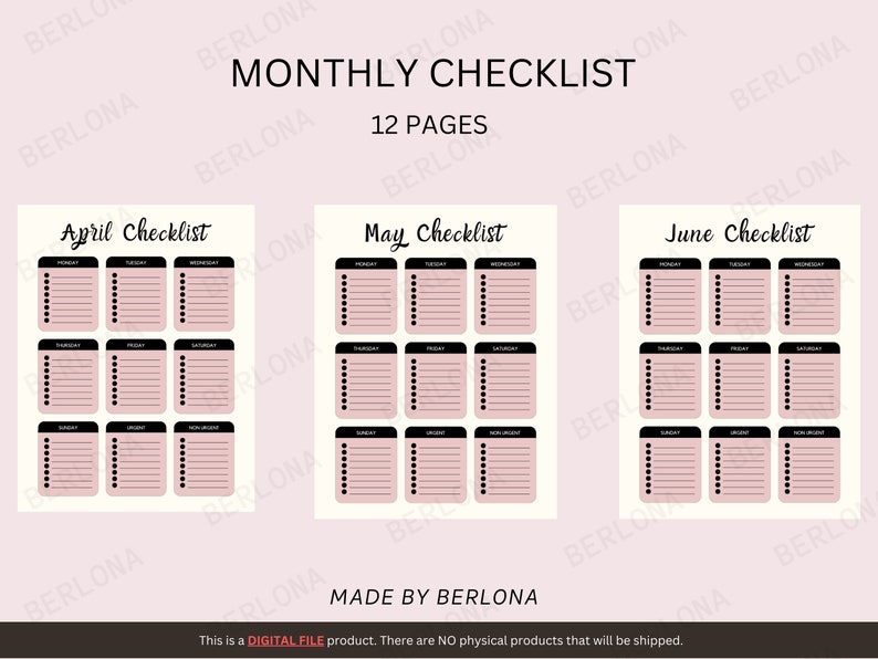 Black and Pink Monthly Checklist, Printable Cute to Do List, Template ...