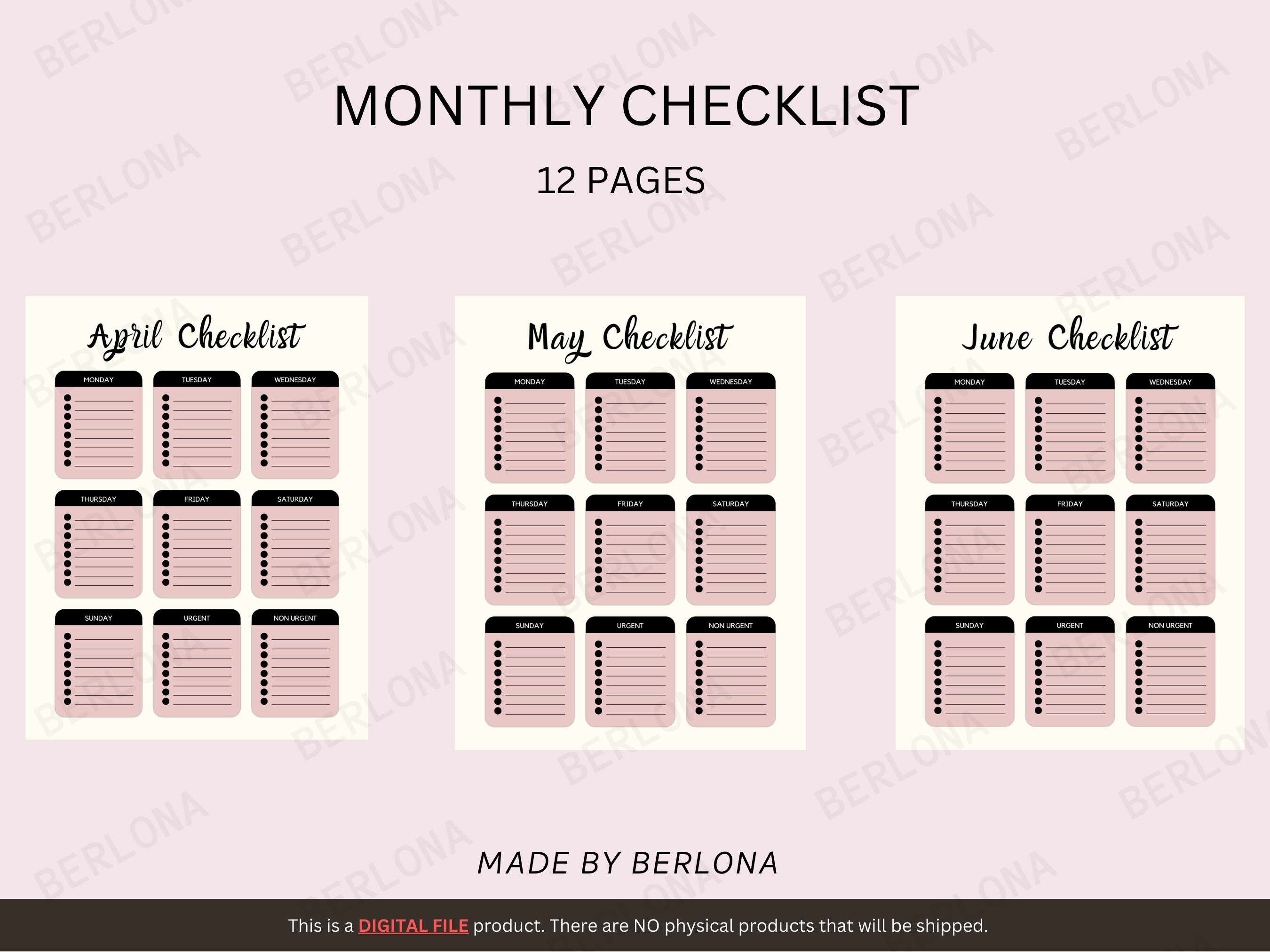 Black and Pink Monthly Checklist, Printable Cute to Do List, Template ...