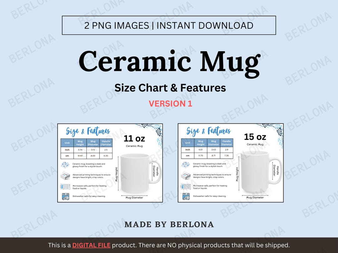 White Ceramic Mug Size Chart, 11 Oz Ceramic Mug Table, 15 Oz Cup Size ...