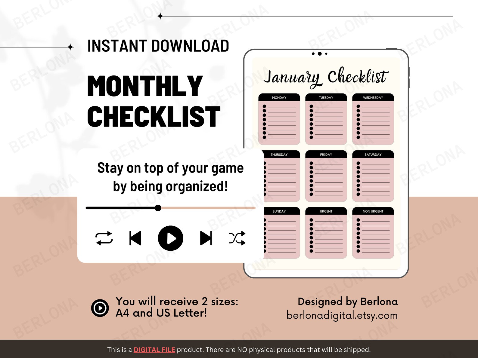 Black and Pink Monthly Checklist, Printable Cute to Do List, Template ...