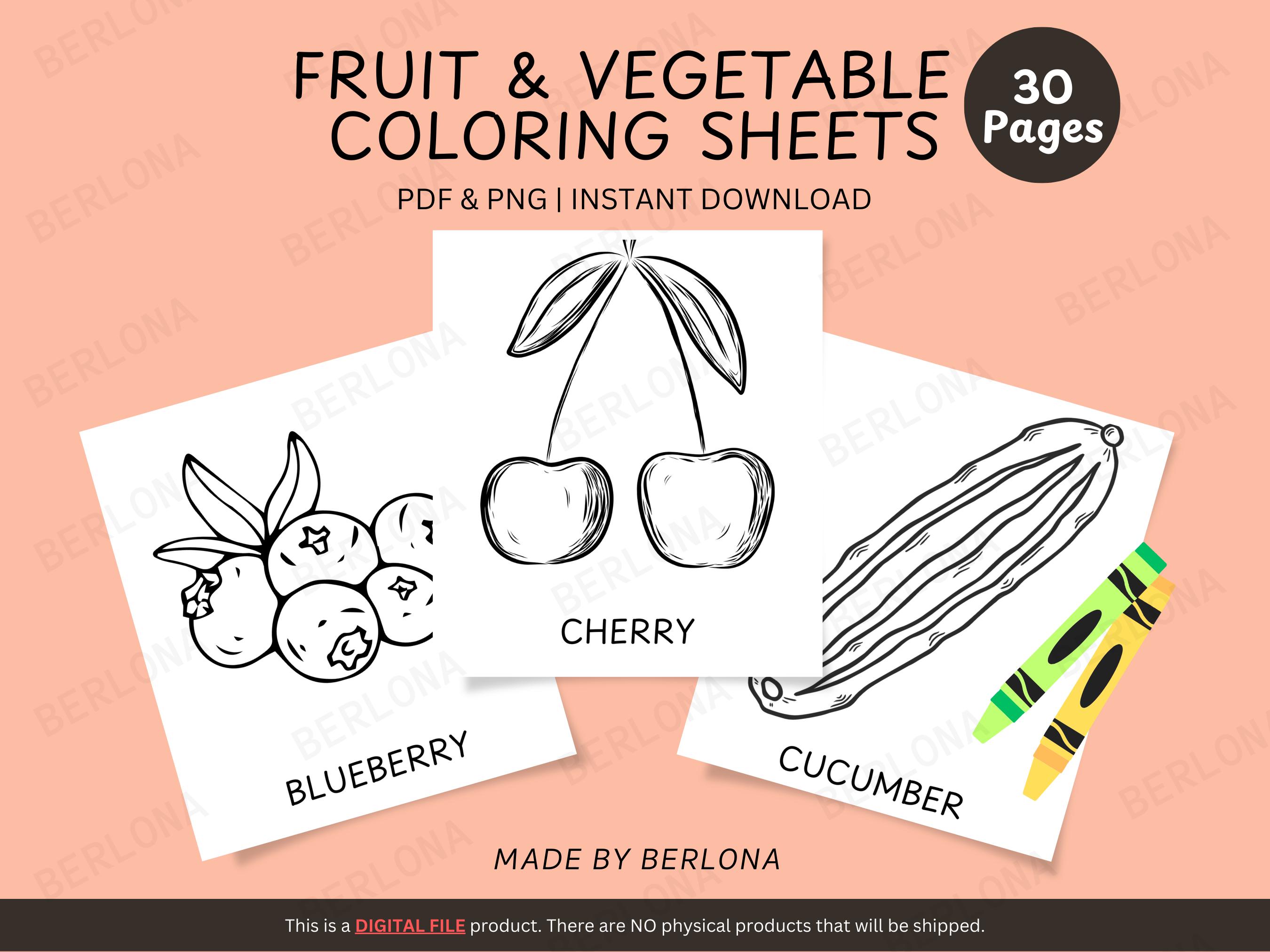 Fruit and Vegetable Coloring Book, Children's Coloring Worksheet ...