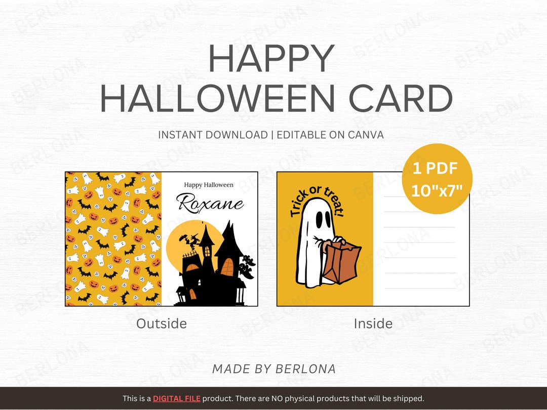 Editable Halloween Card, Halloween Gift Letter, Cute Orange Card, Trick ...