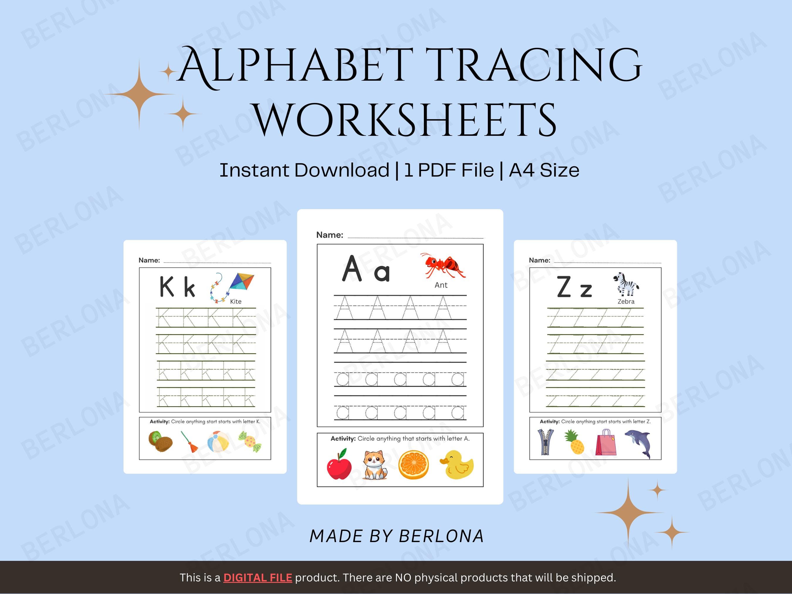 Colorful Alphabet Tracing Worksheets With Activity, Alphabet Worksheet ...