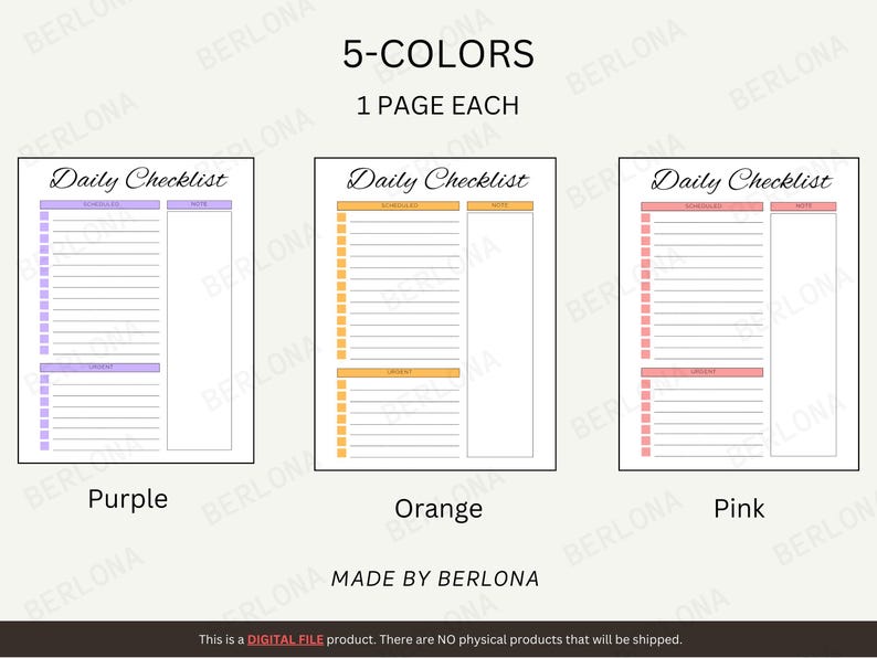 5 Pastel Colored Checklist, Cute Daily Checklist, Printable to Do List ...