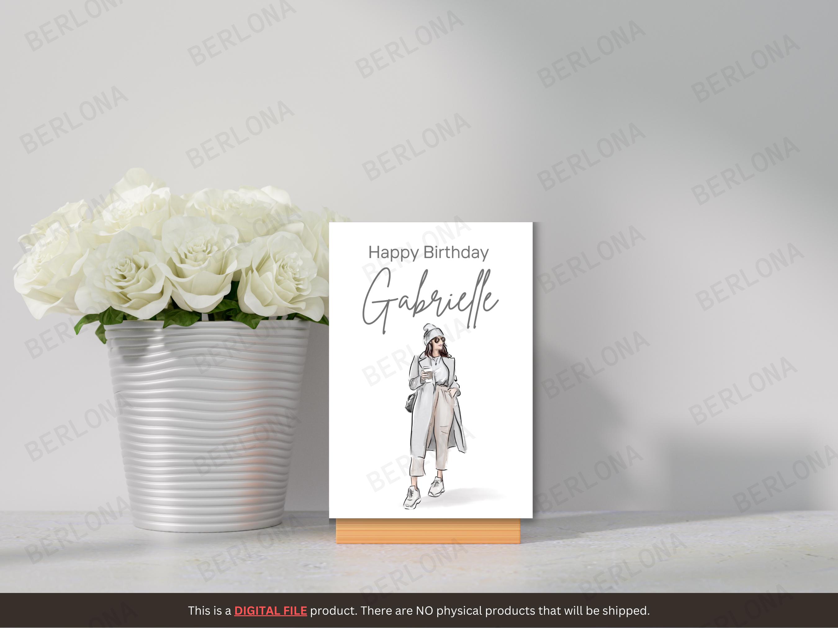 Editable Minimalist Gray Birthday Card, Customizable Coffee Lover ...