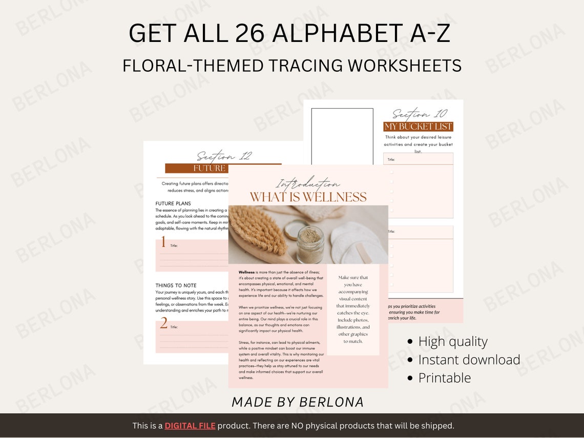 Printable Wellness Worksheet, Self Care Workbook, Self Love Guide ...