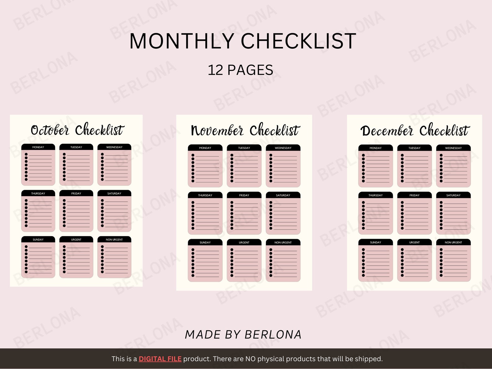 Black and Pink Monthly Checklist, Printable Cute to Do List, Template ...