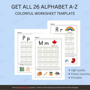 Colorful Alphabet Tracing Worksheets With Activity, Alphabet Worksheet ...