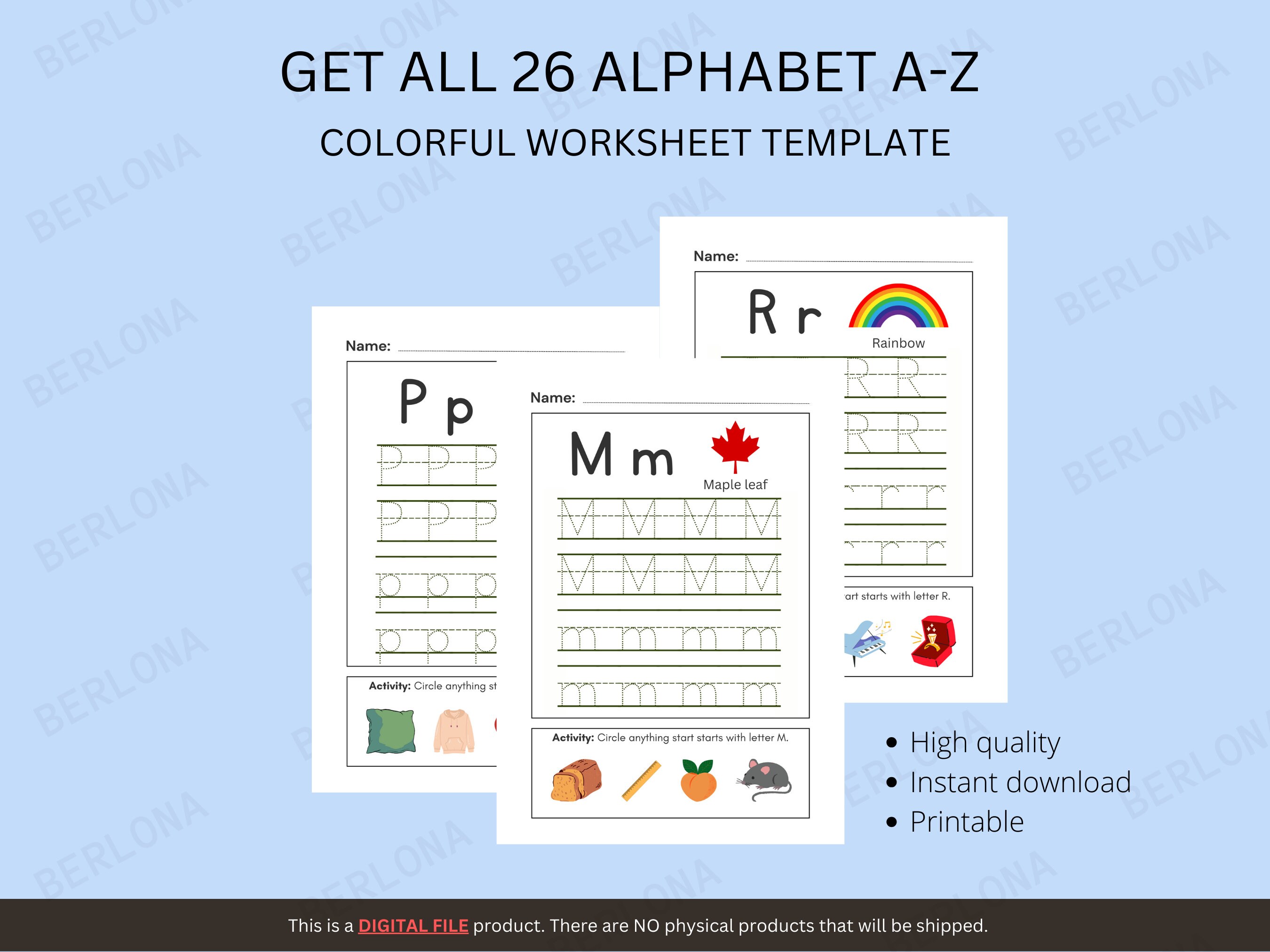 Colorful Alphabet Tracing Worksheets With Activity, Alphabet Worksheet ...