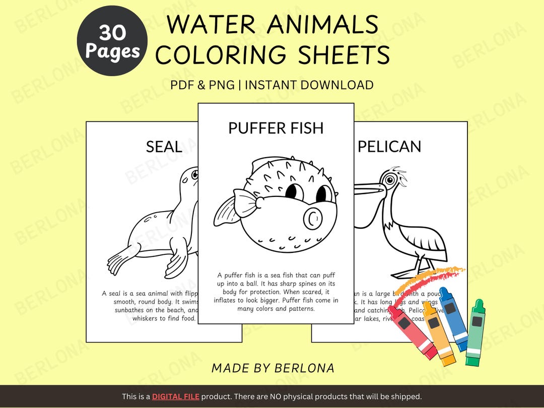 Water Animals Coloring Sheets With Descriptions, Children's Coloring ...