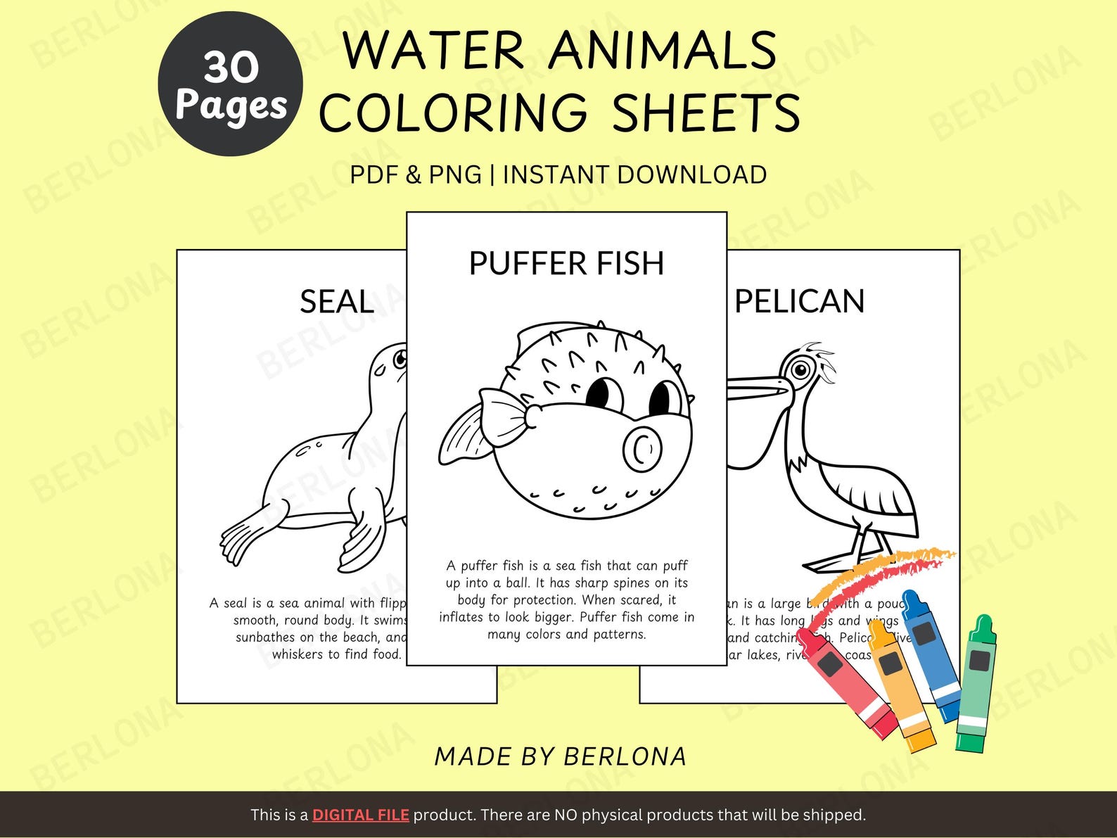 Water Animals Coloring Sheets With Descriptions, Children's Coloring ...