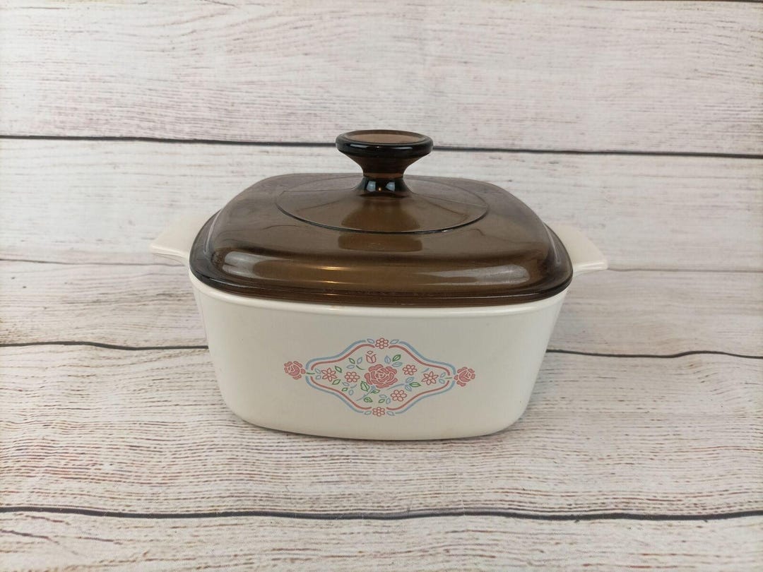 Corningware A-3-B 3 Liter English Breakfast Casserole Amber Lid Pink ...