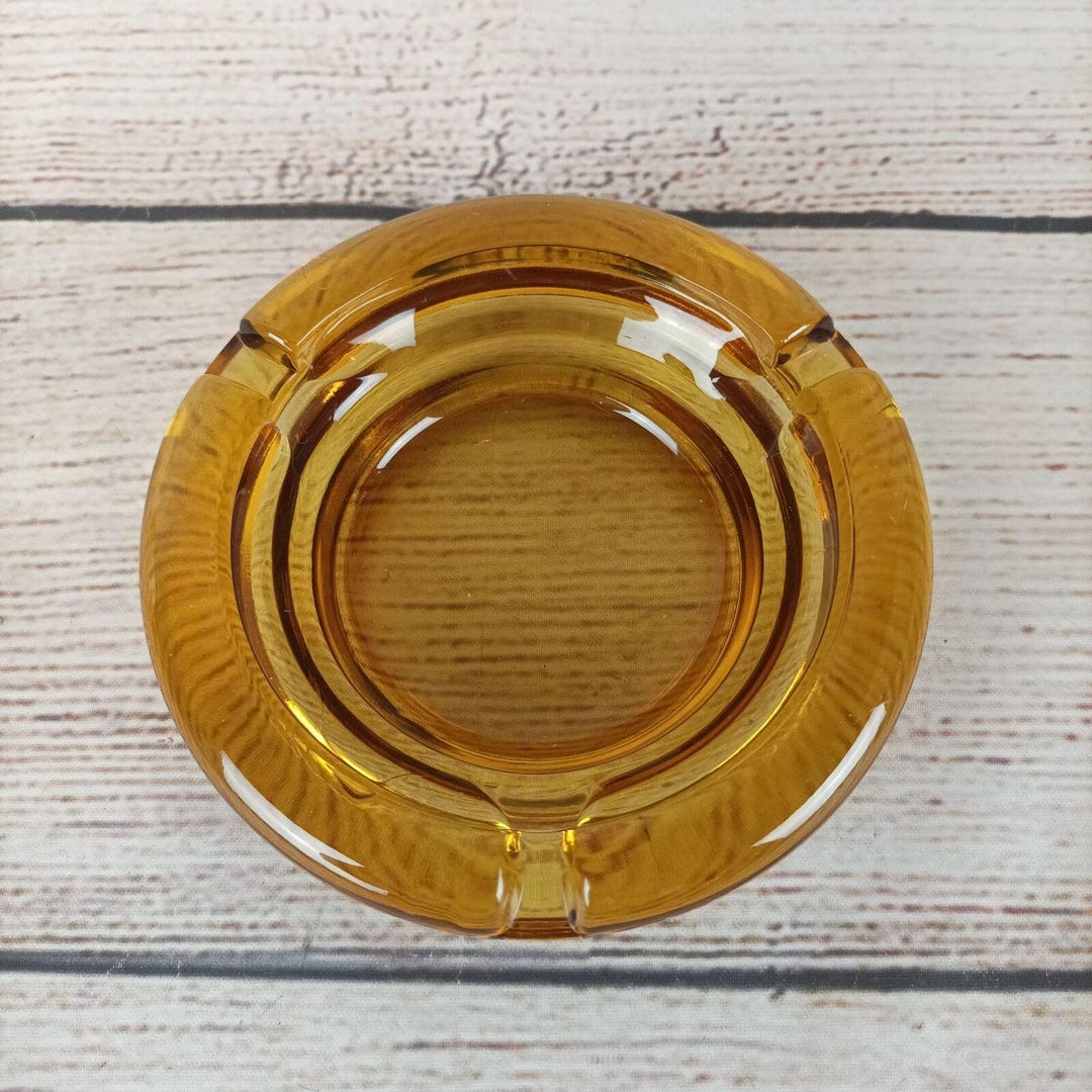 Vintage Glass Amber Ashtray Circle Mid Century Modern - Etsy