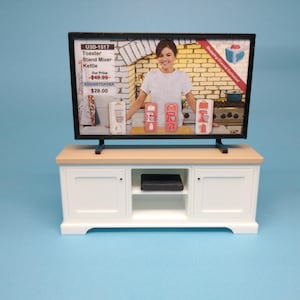 Miniature Flatscreen TV on Stand, Modern Cabinet & Video Box in 1:24 ...
