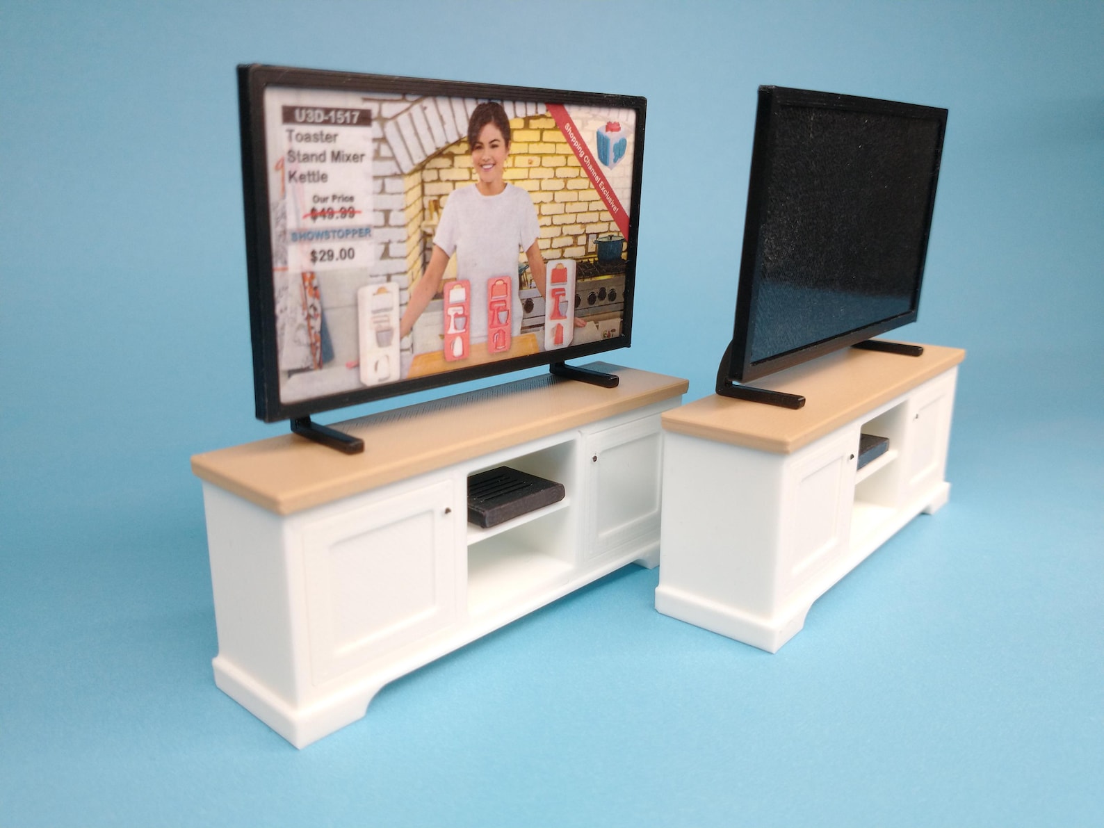 Miniature Flatscreen TV on Stand, Modern Cabinet & Video Box in 1:24 ...
