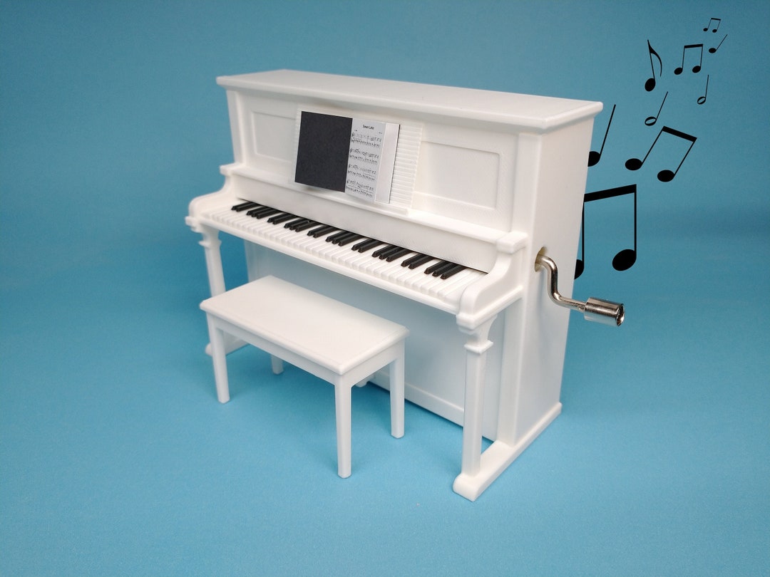 Music Box Piano in White Hand Crank 1:12 Dollhouse Scale Musical Gift ...