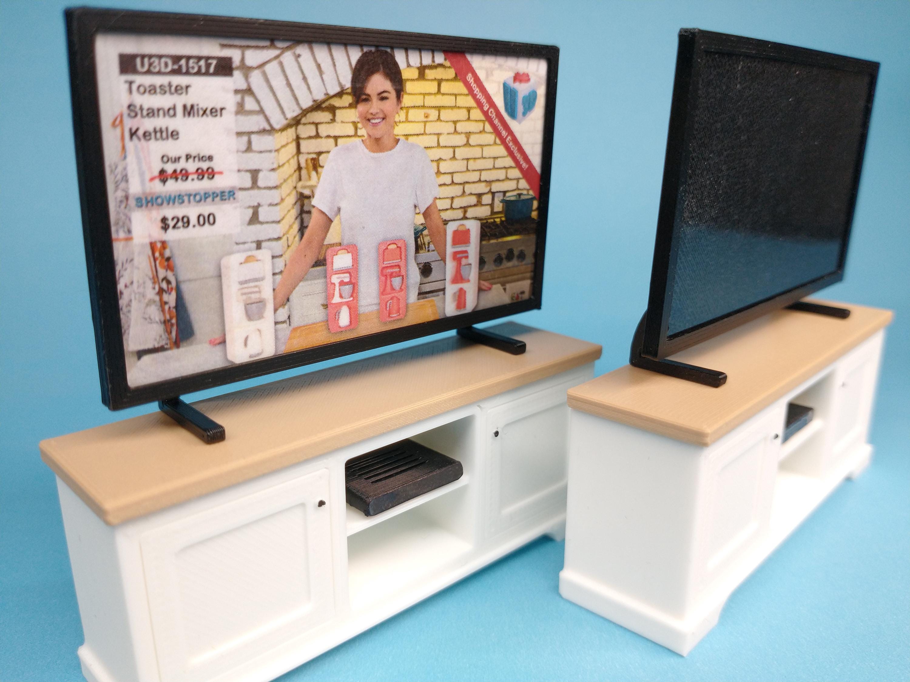 Miniature Flatscreen TV on Stand, Modern Cabinet & Video Box in 1:24 ...