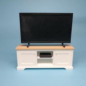 Miniature Flatscreen TV on Stand, Modern Cabinet & Video Box in 1:24 ...