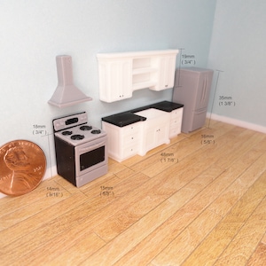1:48 Dollhouse Kitchen Miniature Cabinets With Appliances, Quarter ...