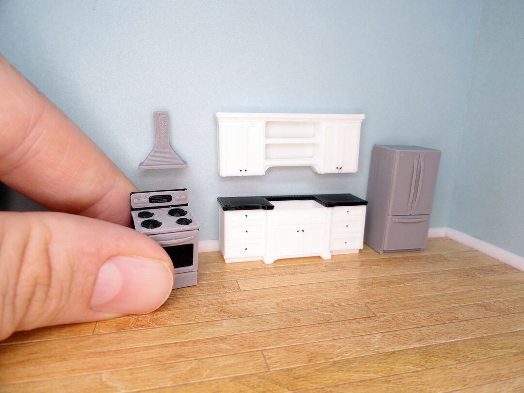 1:48 Dollhouse Kitchen Miniature Cabinets With Appliances, Quarter ...