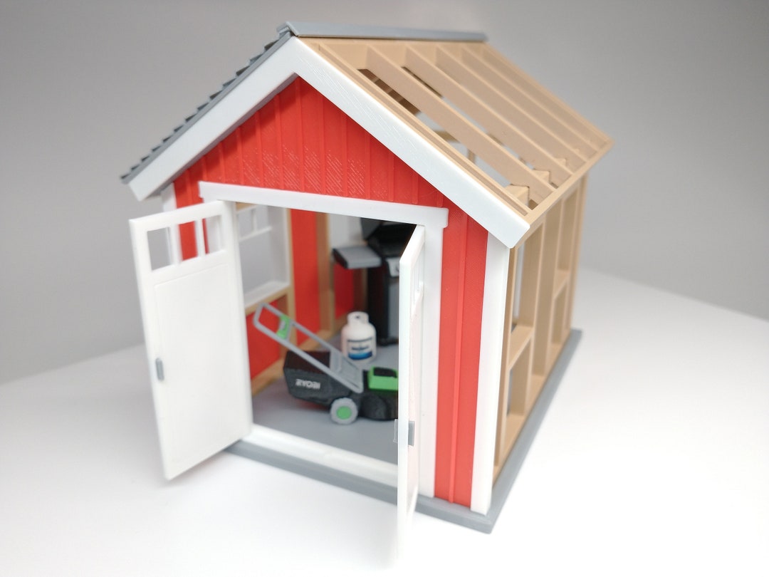 Miniature Red and White Garden Shed - 1:24 Scale Diorama or Dollhouse ...
