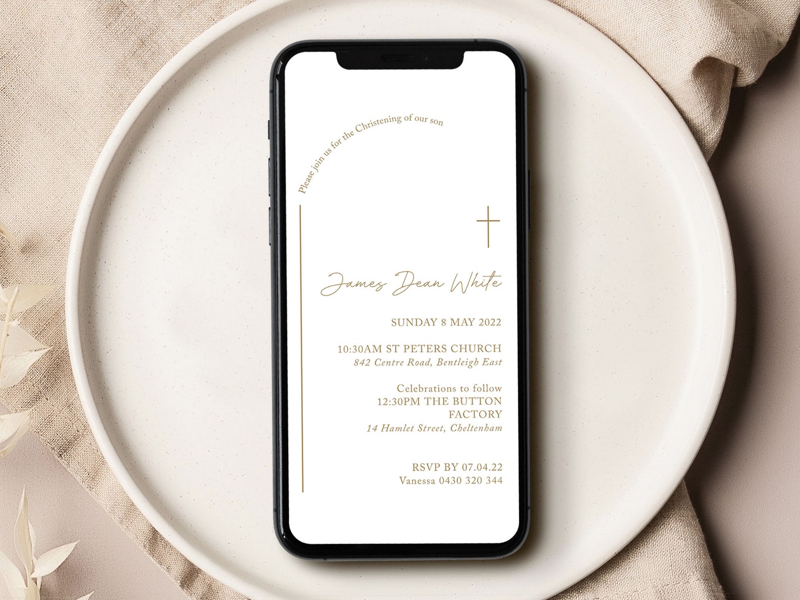 Christening Baptism Gold Arch Invitation, Instant Download, Editable ...