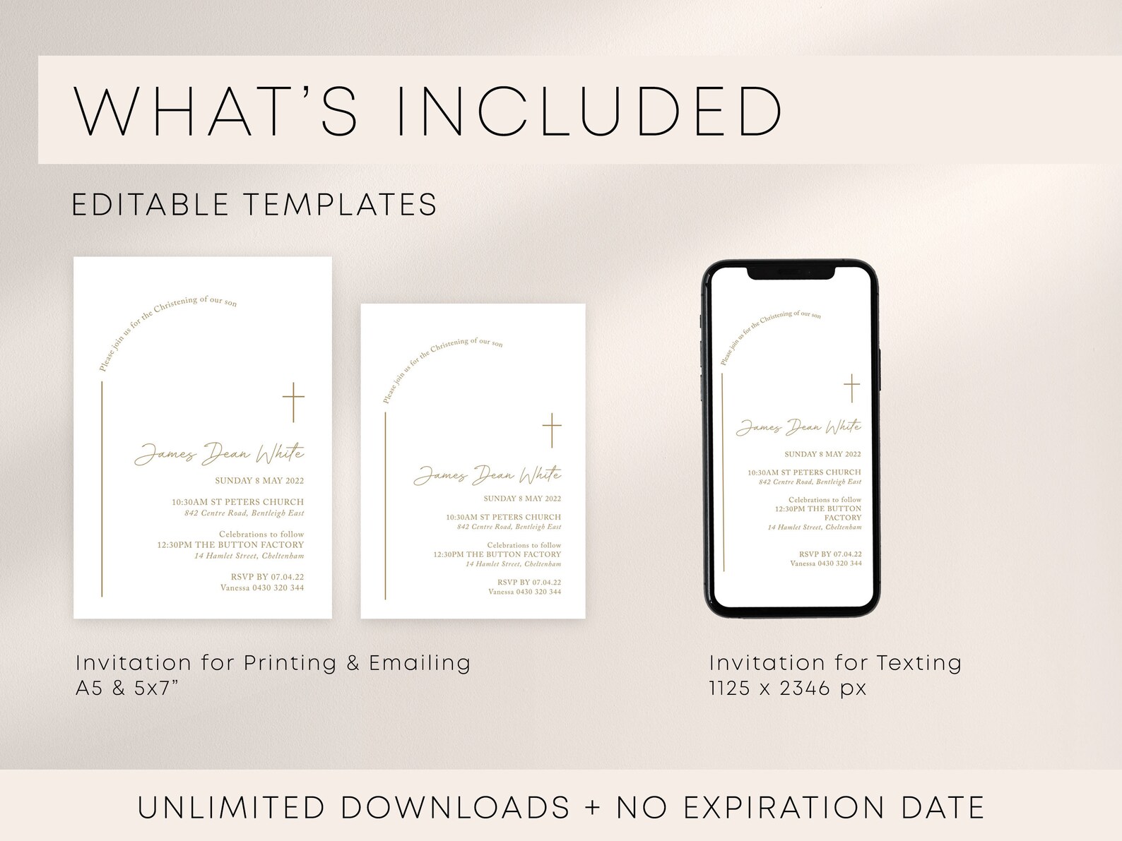 Christening Baptism Gold Arch Invitation, Instant Download, Editable ...