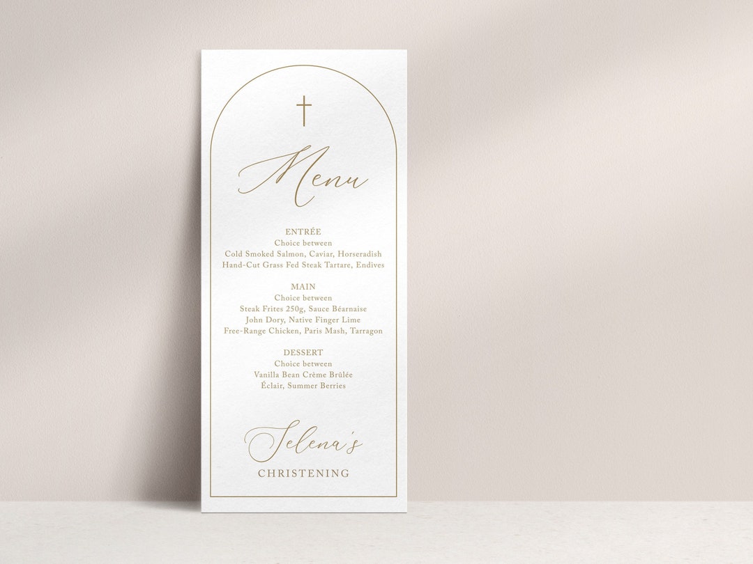 Arch Christening Baptism Menu, Digital Menu, Gold, Instant Download ...