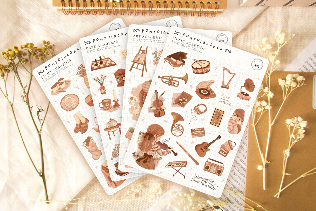 Bundle Academia Aesthetic Sticker Sheet, Booklover Sticker Sheet ...