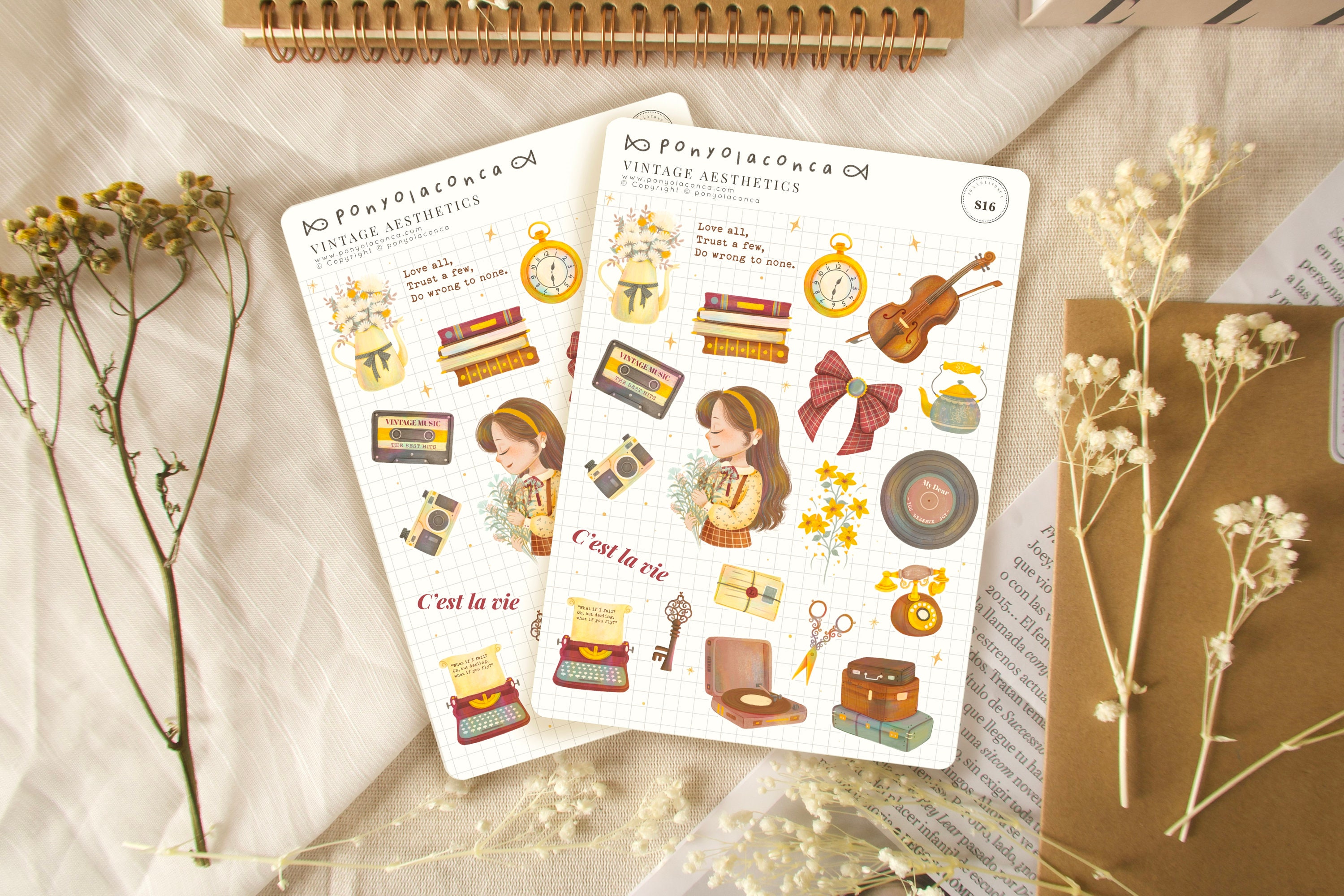 Aesthetic Stickers Set, Planner Sticker Bundle, Vintage Aesthetic ...