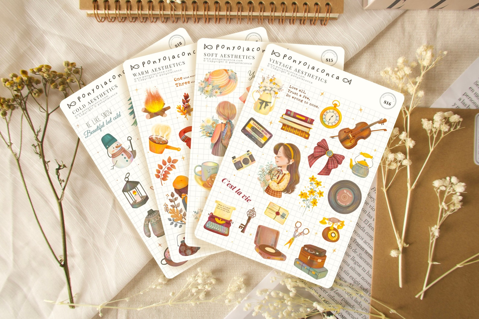 Aesthetic Stickers Set Planner Sticker Bundle Vintage - Etsy