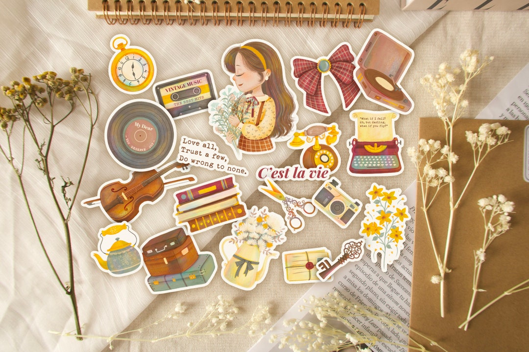 Vintage Aesthetic Stickers for Laptop, Light Academia Sticker Set of 20 ...