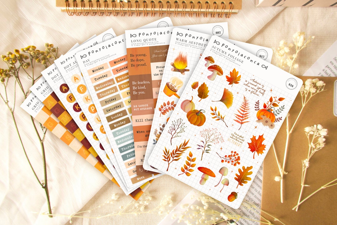 Bundle Autumn Aesthetic Stickers for Journal, Autumn Fall Sticker Set ...