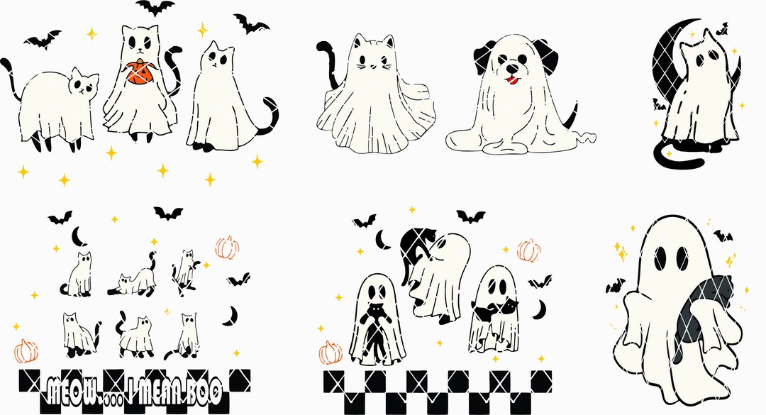 Сute Ghost Cat Bundle Png, Ghost Cat Png, Cat Lovers, Halloween Cat Png ...