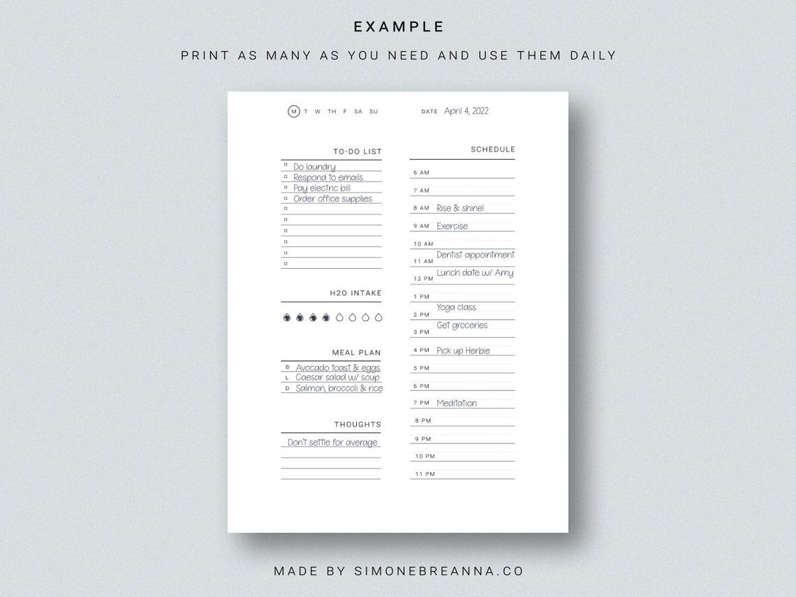 Daily Health Planner Printable Daily to Do List for | Etsy