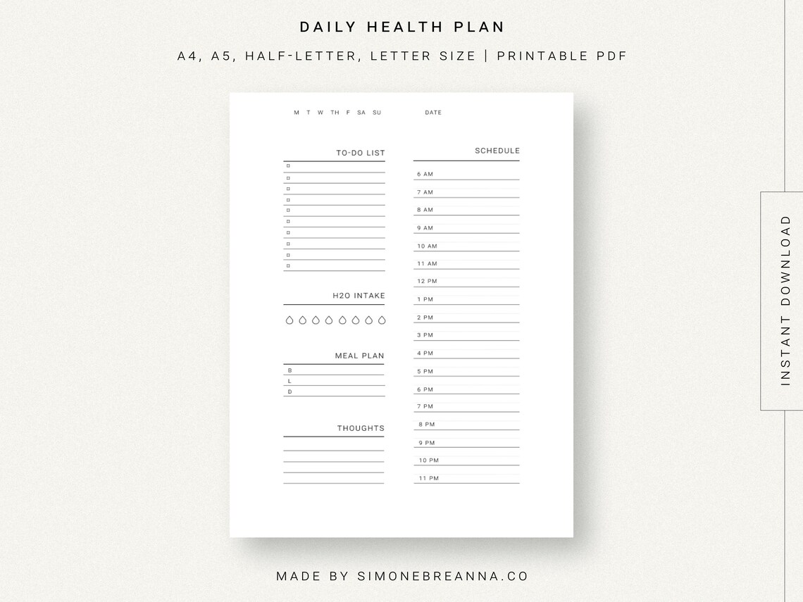Daily Health Planner Printable Daily to Do List for | Etsy