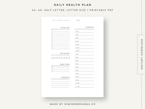 Daily Health Planner Printable Daily to Do List for | Etsy